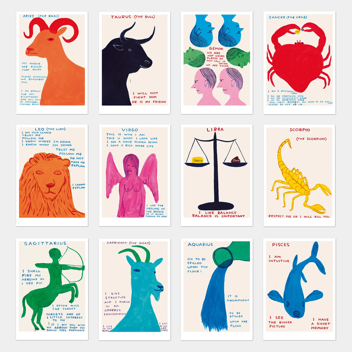 David Shrigley Postcards - Signs of the Zodiac – Shrig Shop